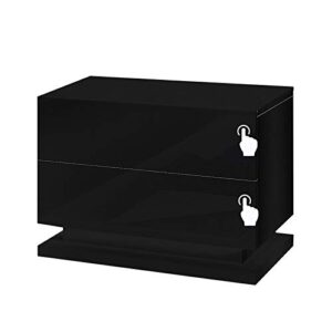 Nightstand with 2 Drawers,Nightstand with LED Lights Bedside Table Tall End Table Storage Cabinet for Bedroom Furniture (Black)