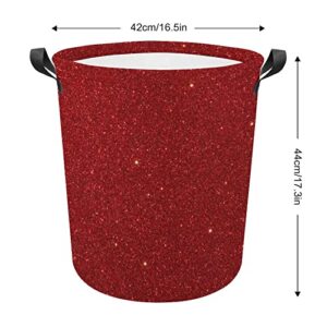 HoaMoya Collapsible Shiny Red Glitter Printed Laundry Basket Freestanding Laundry Hamper With Handles Large Waterproof Cloth Toy Storage Bin for Household Bedroom Bathroom