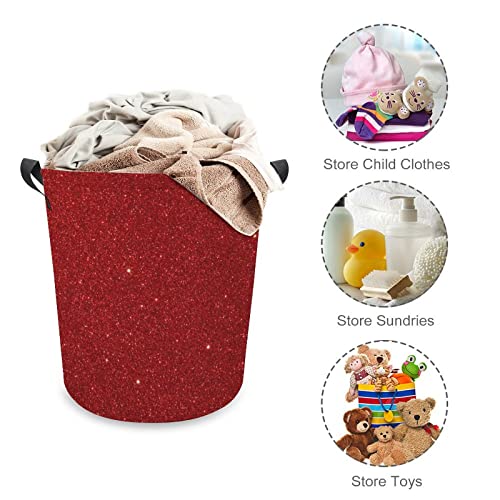 HoaMoya Collapsible Shiny Red Glitter Printed Laundry Basket Freestanding Laundry Hamper With Handles Large Waterproof Cloth Toy Storage Bin for Household Bedroom Bathroom