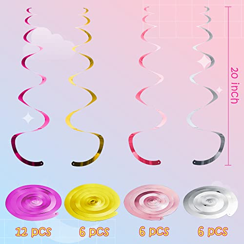 AellasNervalt 30Pcs Preppy Y2k Hot Pink Party Swirl Smile Face Lightning Ceiling Hanging Swirls Lips Leopard Whirl Streamers Decorations for Teen Girls Birthday Bachelorette Early 2000s Theme Party