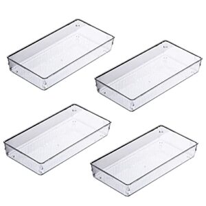 yfeen 4pack large size clear plastic desk drawer dividers drawer organizer wide tray for makeup,kitchen utensils,jewelries and gadgets 12’’x6’’