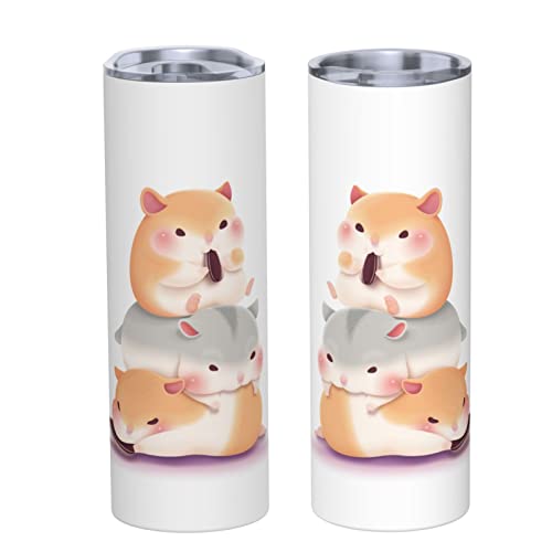 VunKo Cute Hamster Hamsters Stainless Steel Slim Insulated Water Bottles Tumbler with Lid and Straw, Leak Proof Simple Modern Water Bottles for Kids Girls Boys Men Women