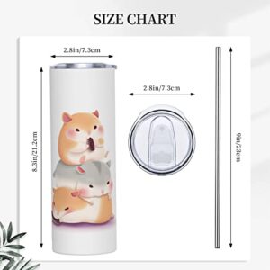 VunKo Cute Hamster Hamsters Stainless Steel Slim Insulated Water Bottles Tumbler with Lid and Straw, Leak Proof Simple Modern Water Bottles for Kids Girls Boys Men Women