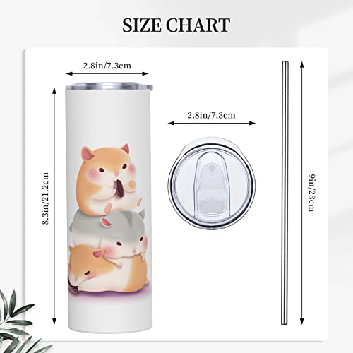 VunKo Cute Hamster Hamsters Stainless Steel Slim Insulated Water Bottles Tumbler with Lid and Straw, Leak Proof Simple Modern Water Bottles for Kids Girls Boys Men Women