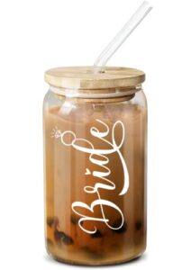 neweleven bridal shower gifts - wedding gifts for bride - bride to be, bachelorette gifts, engagement gifts for women - bride gifts for bride to be, fiancee, wifey, her - 16 oz coffee glass