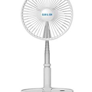 Olam & Son Portable Folding Backup Fan Foldable Height Adjustable Tripod 7200mAh Mini USB Rechargeable Operated Fan For Office Home, white, ZK-20321