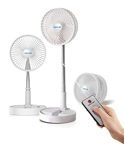 Olam & Son Portable Folding Backup Fan Foldable Height Adjustable Tripod 7200mAh Mini USB Rechargeable Operated Fan For Office Home, white, ZK-20321