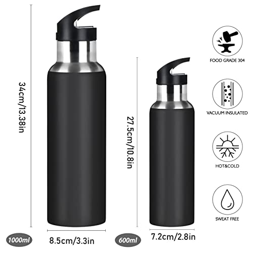 Kigai Beautiful Butterfly and Flower Water Bottle, Outdoor Sports Bottle With Wide Mouth Straw Lid, Stainless Steel Double Wall Vacuum Insulated Flask for School Gym 34 oz