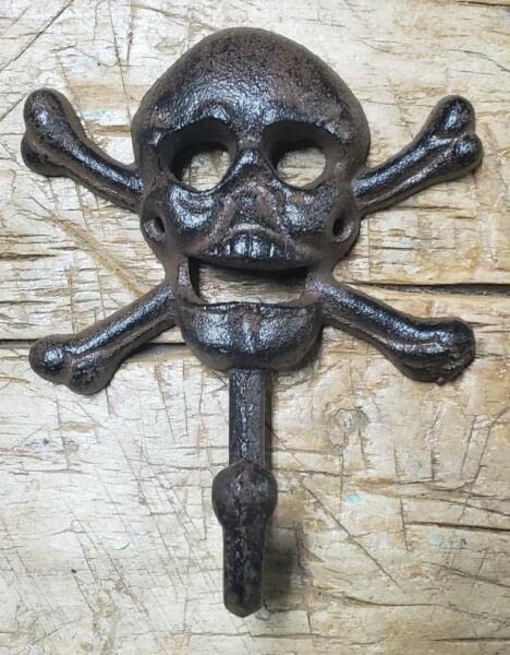 for Cast Iron Skull & Crossbones Towel Hanger Coat Hat Hooks Hook Pirate Jolly Roger Home Décor Plaques & Signs