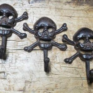 for Cast Iron Skull & Crossbones Towel Hanger Coat Hat Hooks Hook Pirate Jolly Roger Home Décor Plaques & Signs