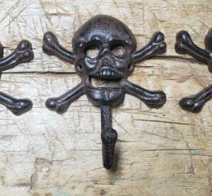 for Cast Iron Skull & Crossbones Towel Hanger Coat Hat Hooks Hook Pirate Jolly Roger Home Décor Plaques & Signs