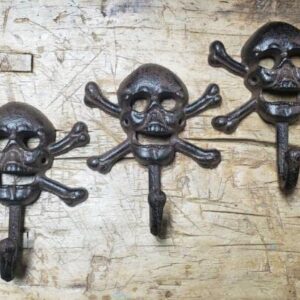 for Cast Iron Skull & Crossbones Towel Hanger Coat Hat Hooks Hook Pirate Jolly Roger Home Décor Plaques & Signs