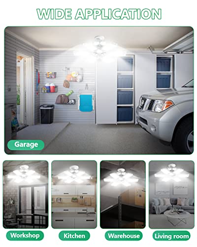 YIBEYYDS LED Garage Light 2 Pack, 185W 18500LM 6500K Garage Light led Garage Ceiling Lights with 6+1 Adjustable Panels Support E26/E27 for Garage, Barn, Workshop, Basement