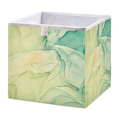 Green Marble Ink Modern Fluid Art Storage Bins Cubes Storage Baskets Fabric Foldable Collapsible Decorative Storage Bag with Handles for Shelf Closet Bedroom Home Gift 11" x 11" x 11"