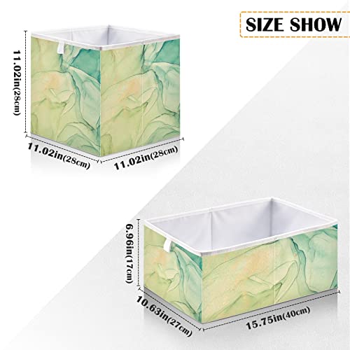 Green Marble Ink Modern Fluid Art Storage Bins Cubes Storage Baskets Fabric Foldable Collapsible Decorative Storage Bag with Handles for Shelf Closet Bedroom Home Gift 11" x 11" x 11"