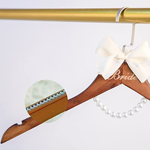 Kemozaka Bride to Be Wedding Dress Hanger, Bridal Hanger, Wedding Gift, Brown Wooden Hanger with Pearls and Bow for Brides Gowns, Bridal Party Shower Gift. Mrs Hanger