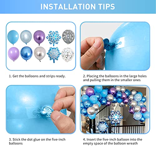 Snowflake Balloon Garland Arch Kit 94Pcs Frozen Birthday Party Decorations Metallic Blue Purple Silver Snowflake Foil Balloon for Winter Wonderland, Christmas, Holiday, Baby Shower, Snow Princess Girl