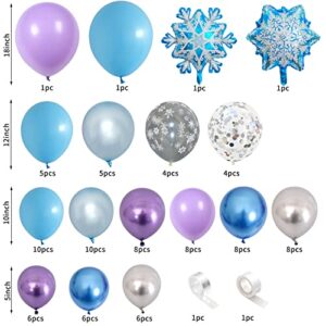 Snowflake Balloon Garland Arch Kit 94Pcs Frozen Birthday Party Decorations Metallic Blue Purple Silver Snowflake Foil Balloon for Winter Wonderland, Christmas, Holiday, Baby Shower, Snow Princess Girl