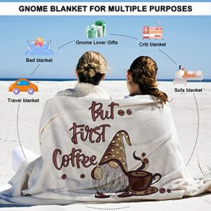 Ivarunner Coffee Gnome Throw Blanket, But First Coffee Blankets for Coffee Lovers, Gnome Gifts for Birthday/Kids/Adults Friends, Spring Gnome Decor Couch Sofa Bed Travel Blankets, 50x60 Inch