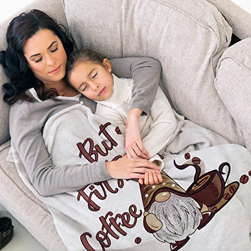 Ivarunner Coffee Gnome Throw Blanket, But First Coffee Blankets for Coffee Lovers, Gnome Gifts for Birthday/Kids/Adults Friends, Spring Gnome Decor Couch Sofa Bed Travel Blankets, 50x60 Inch