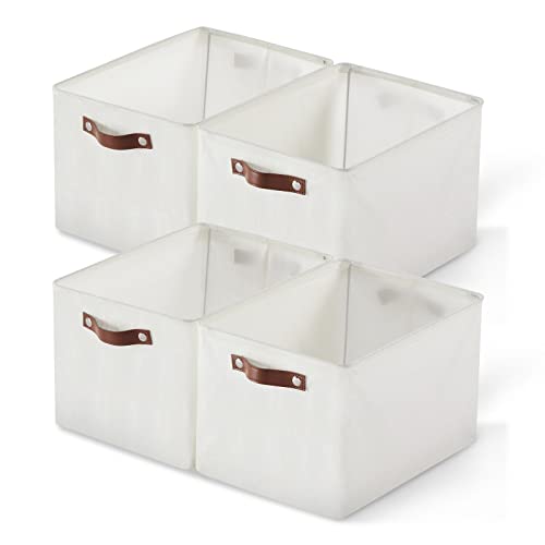 Large Storage Bins for Organizing Closet Shelf, 15 inch Collapsible Linen Storage Basket with Handles for Clothing, Dog Toy, Towel - Beige, 4 Pack