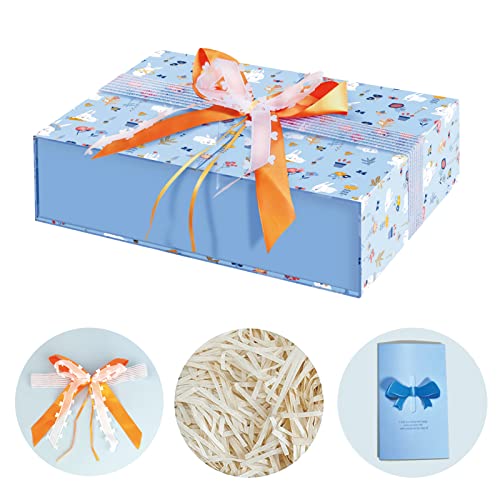 Aiuonenian Gift Boxes With Lid 11.4x8.3x3.4In, Large Birthday Gift Boxes For Presents, Bunny Cartoon Design Gift Box For Child Birthday Gift, Wedding Gift Box (blue)