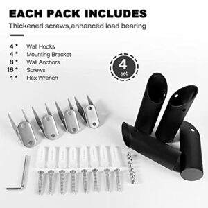 Ranzdn Towel Hooks Wall Mounted, 4 Pack Stainless Steel Towel & Robe Hooks, Heavy Duty Coat Hooks Modern Wall Hooks, Matte Black