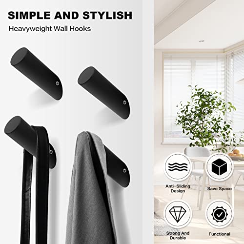 Ranzdn Towel Hooks Wall Mounted, 4 Pack Stainless Steel Towel & Robe Hooks, Heavy Duty Coat Hooks Modern Wall Hooks, Matte Black