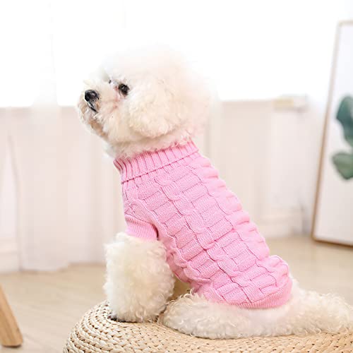 Set of 2 Dog Sweater for Small Dogs, Winter Turtleneck Knitted Chihuahua Sweater, Girl Clothes, Red Cute Pet Knitwear Sweaters Soft Puppy Cold Weather Outfits Doggie Cat Clothing (Medium), Pink+Green