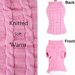 Set of 2 Dog Sweater for Small Dogs, Winter Turtleneck Knitted Chihuahua Sweater, Girl Clothes, Red Cute Pet Knitwear Sweaters Soft Puppy Cold Weather Outfits Doggie Cat Clothing (Medium), Pink+Green