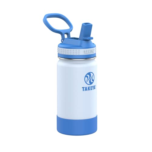 Takeya Actives Kids Insulated Stainless Steel Water Bottle with Straw Lid, 14 Ounce, New Day Blue