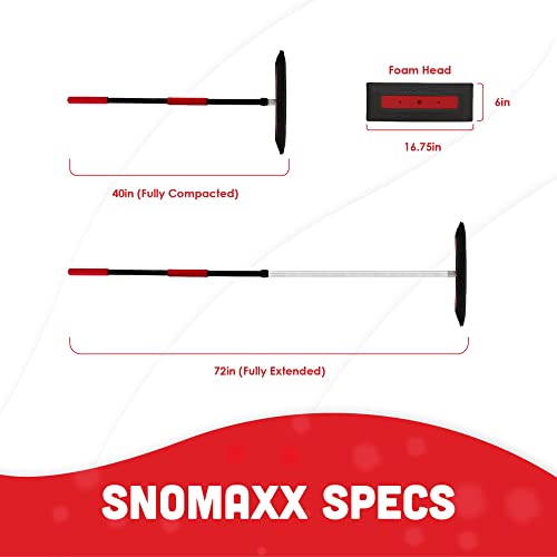 SNOBRUM SnoMAXX, Premium Snow Remover for Cars, Trucks and Larger Vehicles - 40-72 Inch Telescoping Handle, No-Scratch Foam Head - Comfortable Handle to Push Snow Away Easily