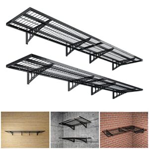 dtrik garage storage shelving wall mounted, 4 pack 1.5x3.8ft, loads 1000 lbs heavy duty sturdy shelves, strong garage organiser, storage racks units, black metal floating adjustable wall system shelf