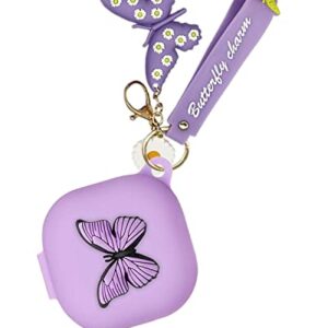 for Samsung Galaxy Buds2 Pro Case/Galaxy Buds2 Case/Galaxy Buds Pro Case/Galaxy Buds Live Case Cute Butterfly Silicone Earbuds Protective Case Cover with Keychain for Women Girl (Purple)