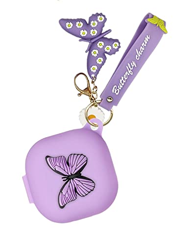 for Samsung Galaxy Buds2 Pro Case/Galaxy Buds2 Case/Galaxy Buds Pro Case/Galaxy Buds Live Case Cute Butterfly Silicone Earbuds Protective Case Cover with Keychain for Women Girl (Purple)