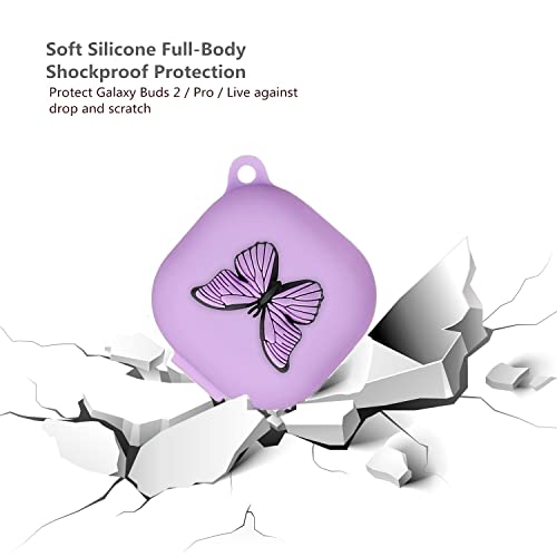 for Samsung Galaxy Buds2 Pro Case/Galaxy Buds2 Case/Galaxy Buds Pro Case/Galaxy Buds Live Case Cute Butterfly Silicone Earbuds Protective Case Cover with Keychain for Women Girl (Purple)