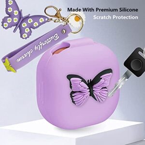 for Samsung Galaxy Buds2 Pro Case/Galaxy Buds2 Case/Galaxy Buds Pro Case/Galaxy Buds Live Case Cute Butterfly Silicone Earbuds Protective Case Cover with Keychain for Women Girl (Purple)