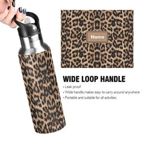 Custom Name Water Bottle Handle Straw Lid Vacuum Insulated Stainless Steel Thermos Water Bottle Cheeteh Leopard Print Leak Proof Sports Coffee Maker Cup