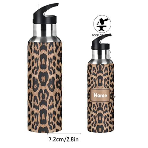 Custom Name Water Bottle Handle Straw Lid Vacuum Insulated Stainless Steel Thermos Water Bottle Cheeteh Leopard Print Leak Proof Sports Coffee Maker Cup