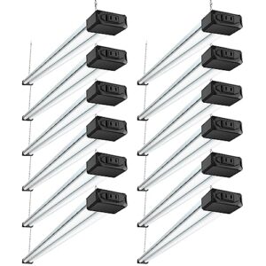 bbounder 12 pack linkable led shop light with reflector, super bright 6500k cool daylight, 4400 lm, 4 ft, 48 inch integrated fixture for garage, 40w equivalent 250w, surface & suspension mount, black