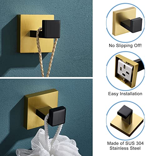 TQKAG Bathroom Towel Hook Coat Black and Gold Robe Clothes Bath Wall Hooks for Kitchen Garage,Stainless Steel Wall Mounted