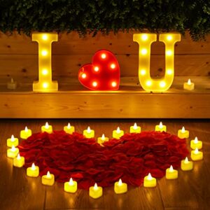 I Love You Light up Letters Sign Romantic Decorations Special Night Rose Petals Proposal Decorations LED Heart Night Lights 24 LED Love Candles Romantic Night Light for Proposal Engagement Wedding