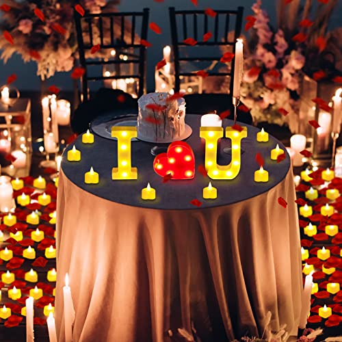 I Love You Light up Letters Sign Romantic Decorations Special Night Rose Petals Proposal Decorations LED Heart Night Lights 24 LED Love Candles Romantic Night Light for Proposal Engagement Wedding