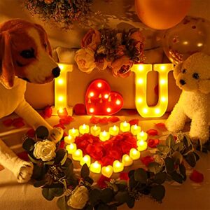 I Love You Light up Letters Sign Romantic Decorations Special Night Rose Petals Proposal Decorations LED Heart Night Lights 24 LED Love Candles Romantic Night Light for Proposal Engagement Wedding