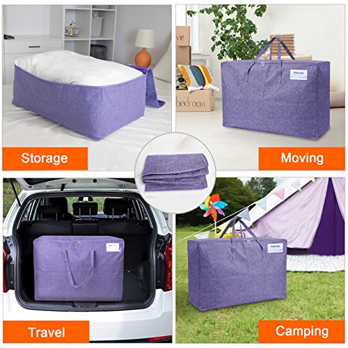 Polecasa 105L 2 Pack Extra Large Storage Bags with Strong Handles & Zippers & Lining, Heavy Duty Moving Bag, Waterproof Closet, Underbed Organizer for Bedding, Blanket, Pillow, No Smell, Purple