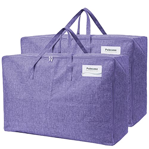 Polecasa 105L 2 Pack Extra Large Storage Bags with Strong Handles & Zippers & Lining, Heavy Duty Moving Bag, Waterproof Closet, Underbed Organizer for Bedding, Blanket, Pillow, No Smell, Purple