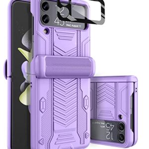 Viaotaily Armor Case for Samsung Galaxy Z Flip 4, Built-in Lens Camera Protector & Hinge Protection, Shockproof Heavy Duty Full-Body Rugged Protective Case for Samsung Galaxy Z Flip 4 5G 2022 (Purple)