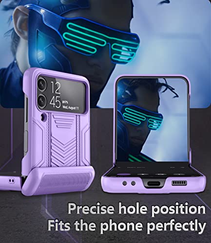 Viaotaily Armor Case for Samsung Galaxy Z Flip 4, Built-in Lens Camera Protector & Hinge Protection, Shockproof Heavy Duty Full-Body Rugged Protective Case for Samsung Galaxy Z Flip 4 5G 2022 (Purple)