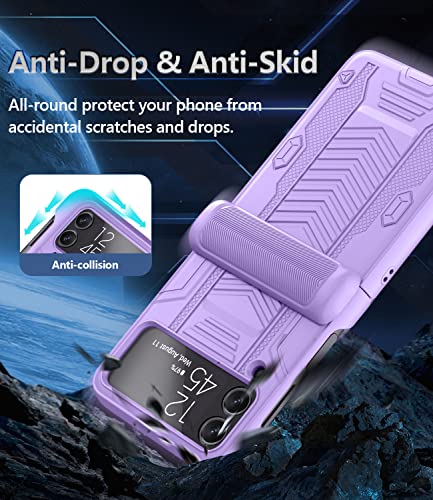 Viaotaily Armor Case for Samsung Galaxy Z Flip 4, Built-in Lens Camera Protector & Hinge Protection, Shockproof Heavy Duty Full-Body Rugged Protective Case for Samsung Galaxy Z Flip 4 5G 2022 (Purple)