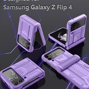 Viaotaily Armor Case for Samsung Galaxy Z Flip 4, Built-in Lens Camera Protector & Hinge Protection, Shockproof Heavy Duty Full-Body Rugged Protective Case for Samsung Galaxy Z Flip 4 5G 2022 (Purple)